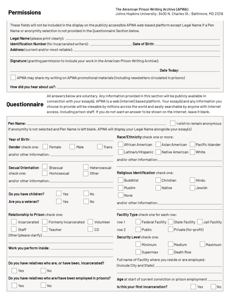 Permissions-Questionnaire - American Prison Writing Archive